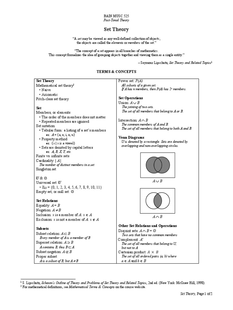 Terms & Concepts Set Theory | PDF | Set (Mathematics) | Mathematical ...