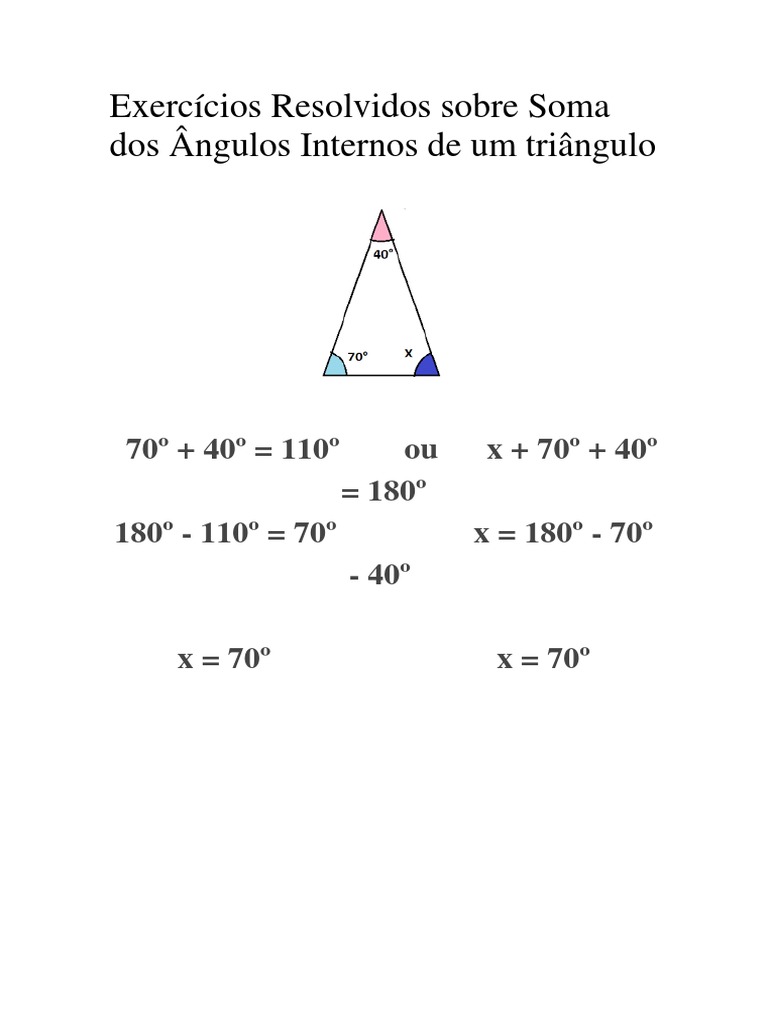 Exercícios Resolvidos Sobre Soma Dos Ângulos Internos de Um Triângulo | PDF | Métodos e ...