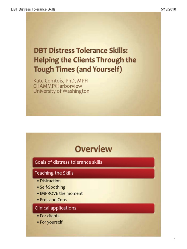 DBT Distress Tolerance Skills Overview | PDF | Dialectical Behavior ...