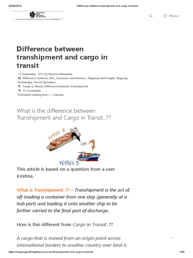 Difference Between Transhipment and Cargo in Transit. | PDF | Freight ...