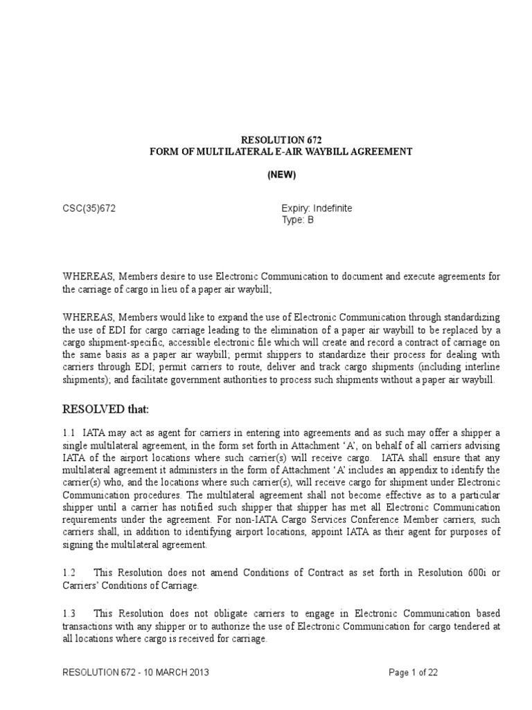 Multilateral E-Air Waybill Agreement | PDF | Cargo | Common Carrier
