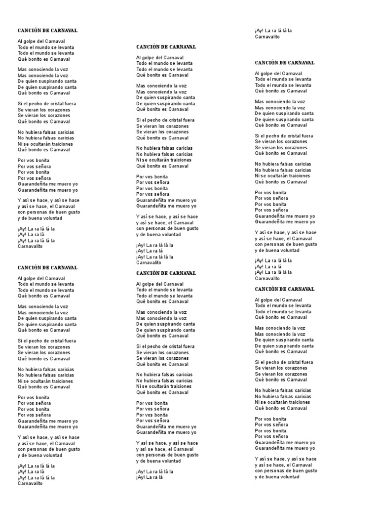 Canción de carnaval: Una celebración de la alegría y el amor | PDF ...