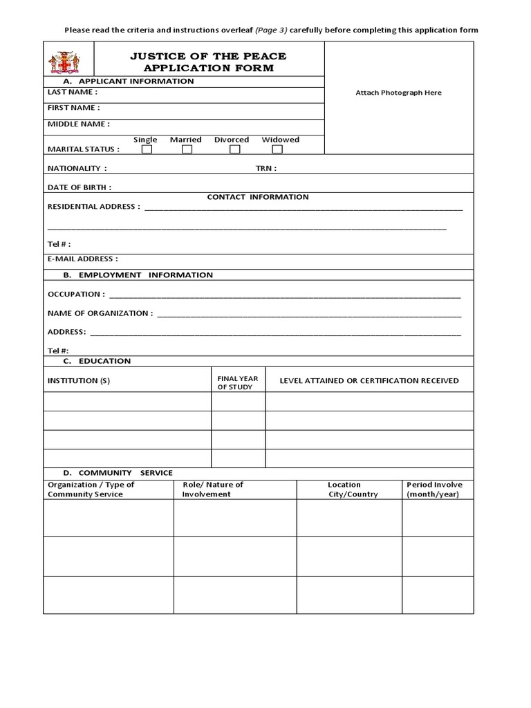 Justice of The Peace Application Form: A. Applicant Information | PDF ...