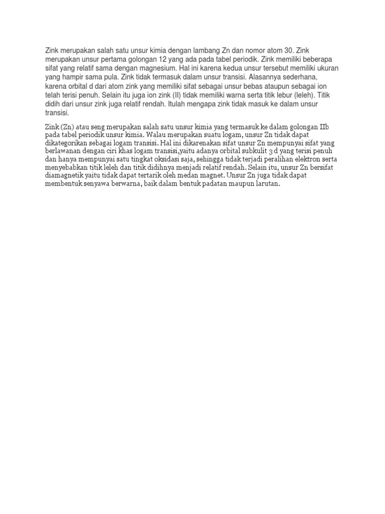 Zink Merupakan Salah Satu Unsur Kimia Dengan Lambang ZN Dan Nomor Atom ...