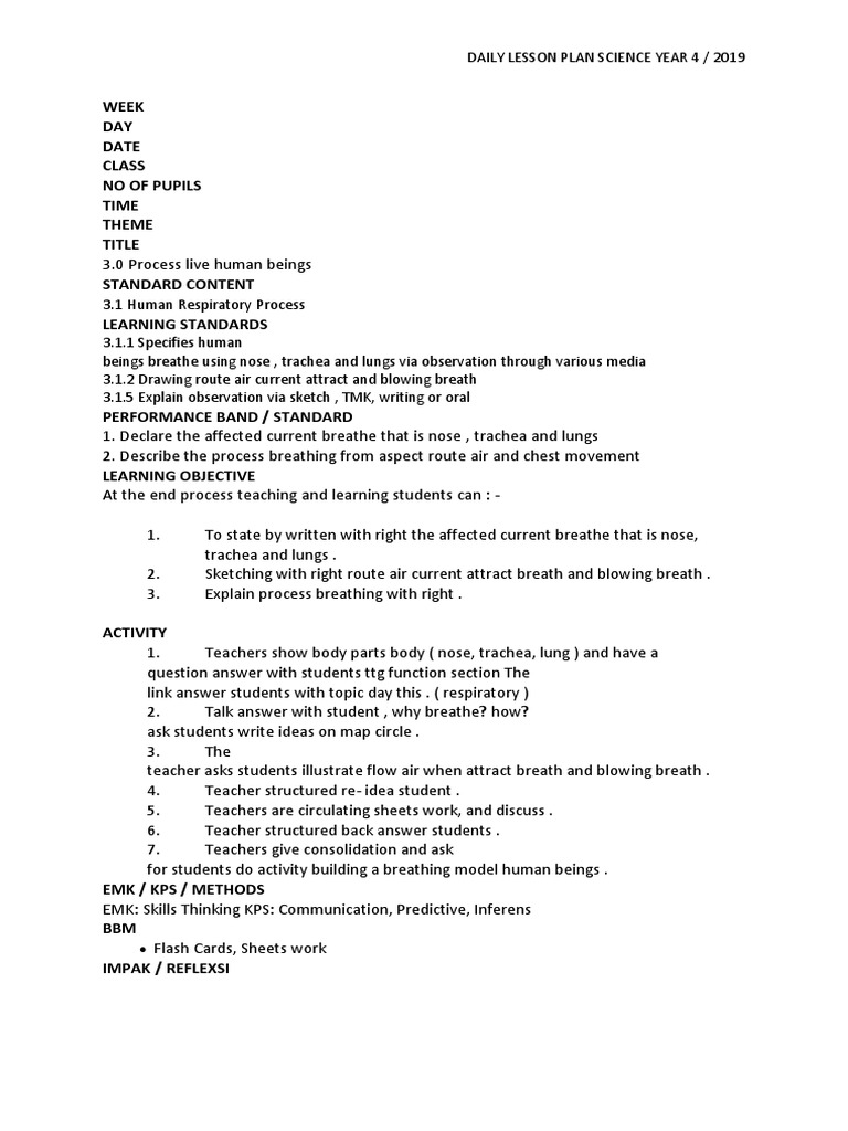 RPH Science Tahun 4 Minggu 8 | PDF