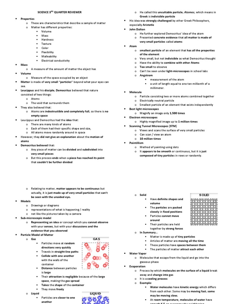 Science Grade 8 3RD Quarter Reviewer | PDF | Atomic Nucleus | Proton
