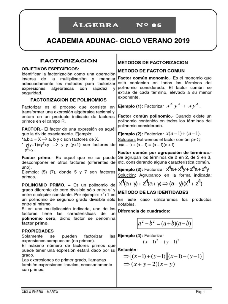 Algebra 05 - FACTORIZACION PDF | PDF | Factorización | Notación Matemática