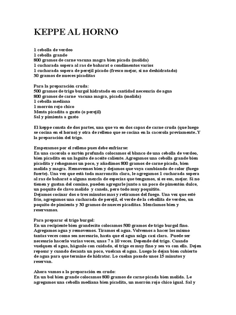 Receta de Keppe al Horno | PDF | Carne molida | Pimiento