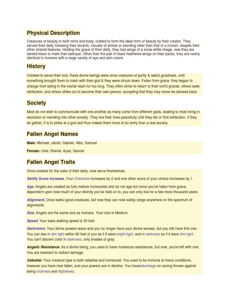 Fallen Angel For The DND 5e | PDF | Deities