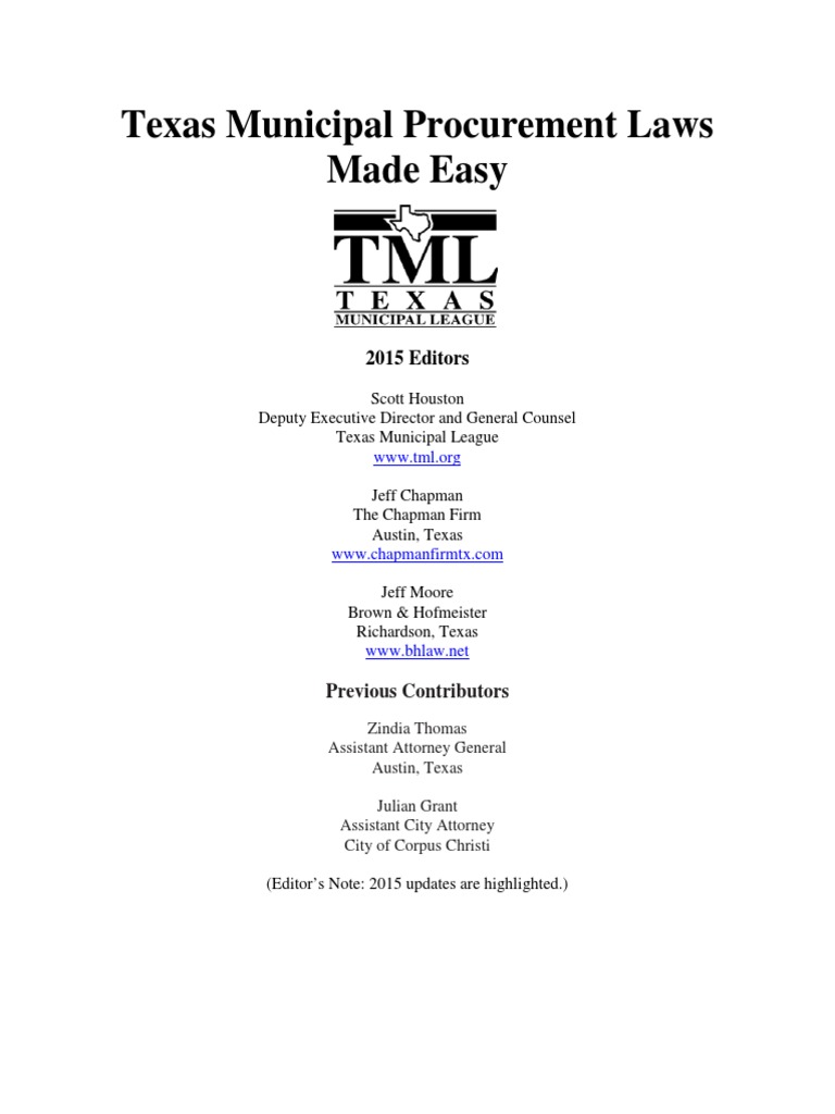 Texas Municipal Procurement Laws | PDF | Lease | Procurement