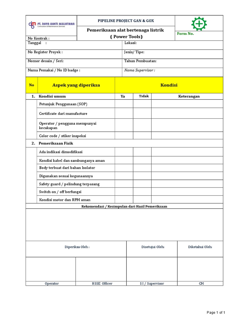 Checklist Inspeksi Alat Bertenaga Listrik | PDF