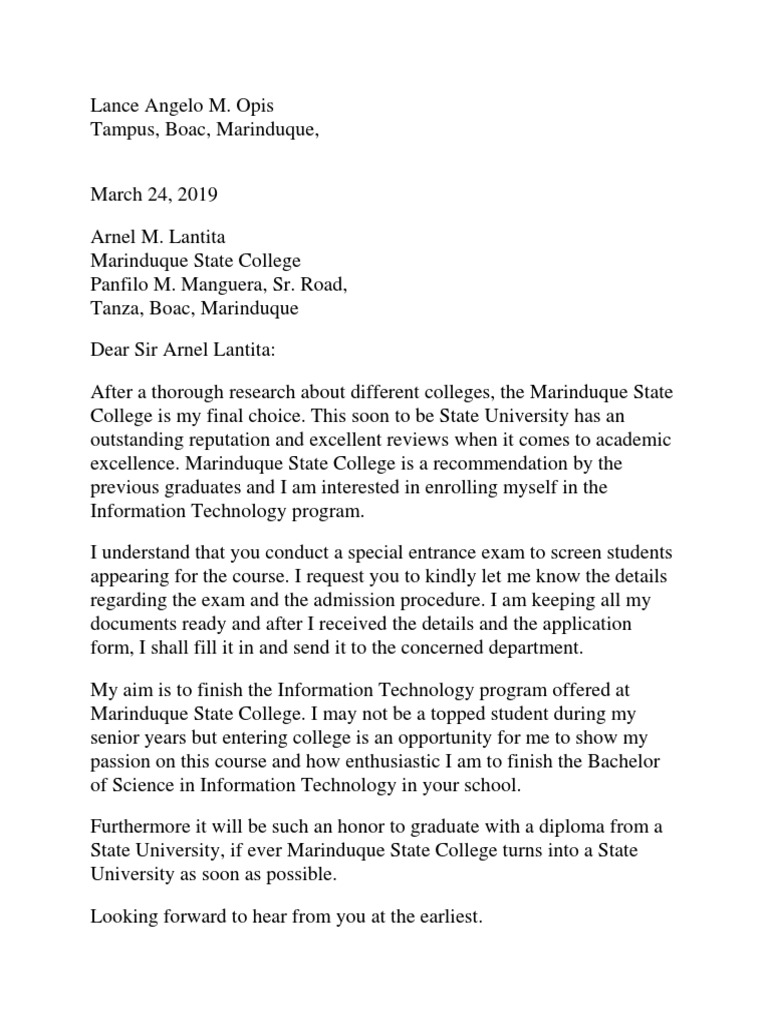 College Application Letter | PDF
