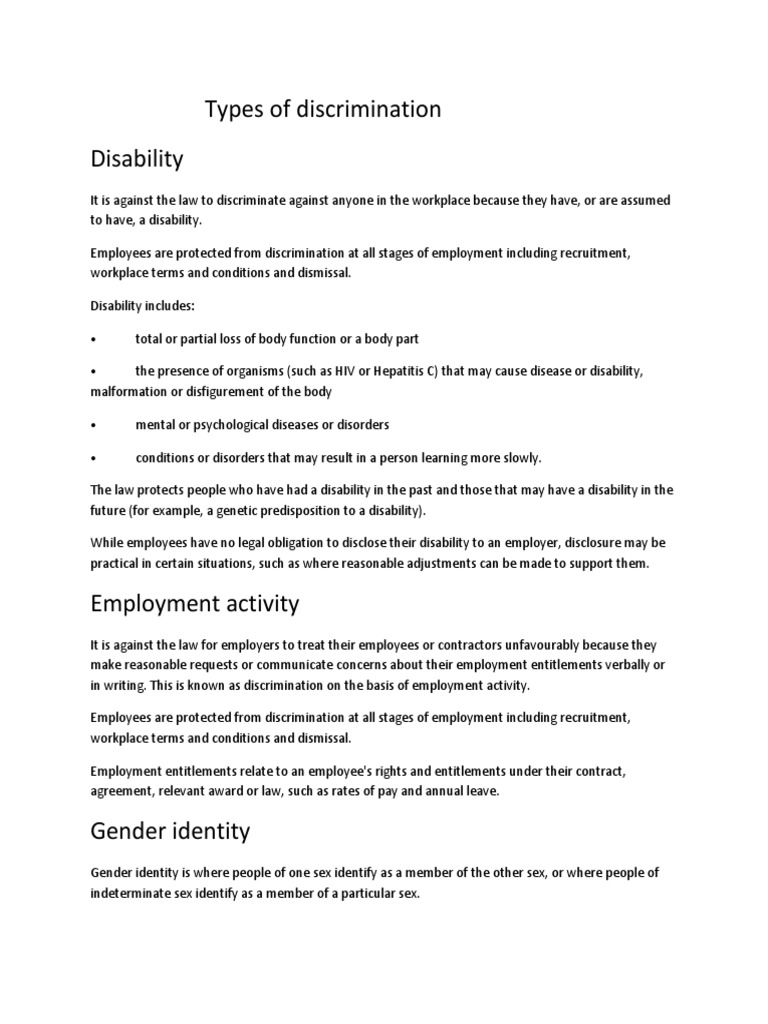 Types of Discrimination | PDF | Discrimination | Employment
