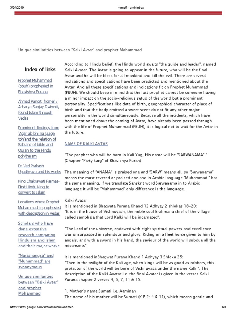 Unique Similarities Between Kalki Avtar and Prophet Mohammad | PDF ...