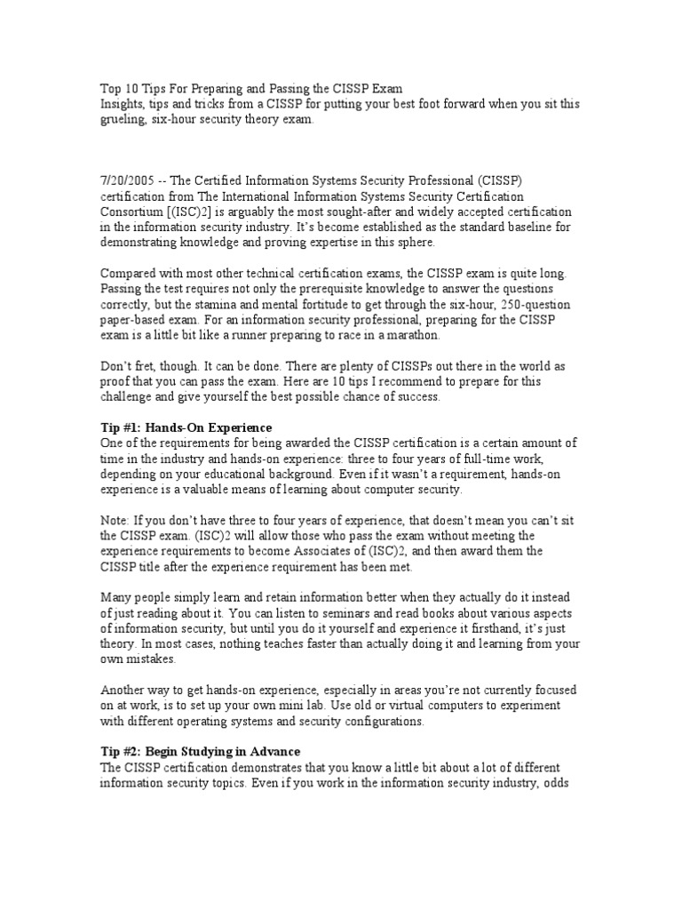 Tips For Passing The CISSP Exam | PDF | Test (Assessment) | Question