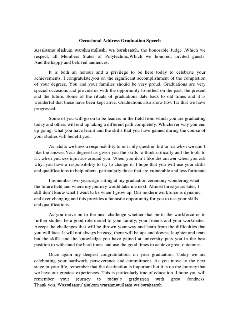 Occasional Address Graduation Speech | PDF | Behavior Modification | Cognition