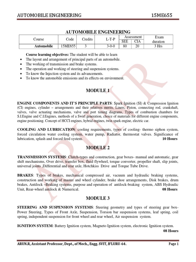 Automobile - Full Notes - 6TH PDF | PDF | Piston | Internal Combustion ...