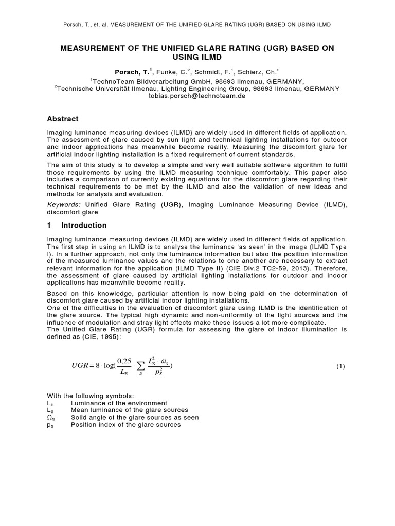 Measurement of The Unified Glare Rating (Ugr) Based On Using Ilmd | PDF ...