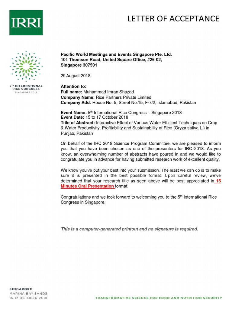 Acceptance Letter For Abstract Submission - For Muhammad Imran Shazad - 2