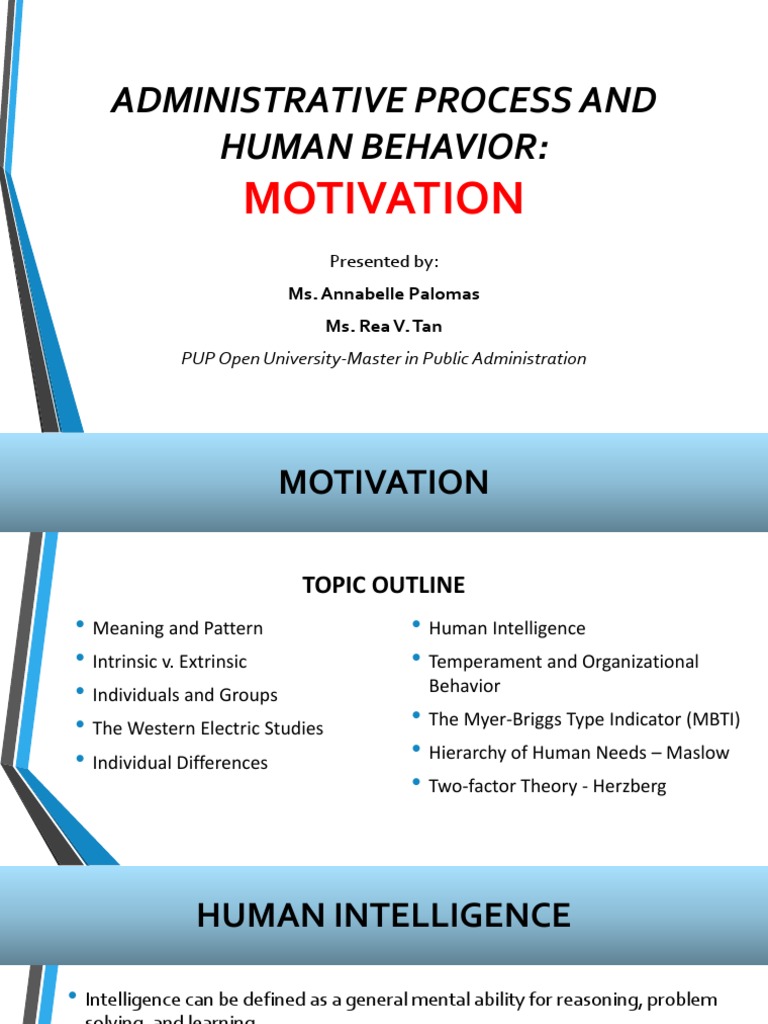 Administrative Process and Human Behavior:: Motivation | PDF ...