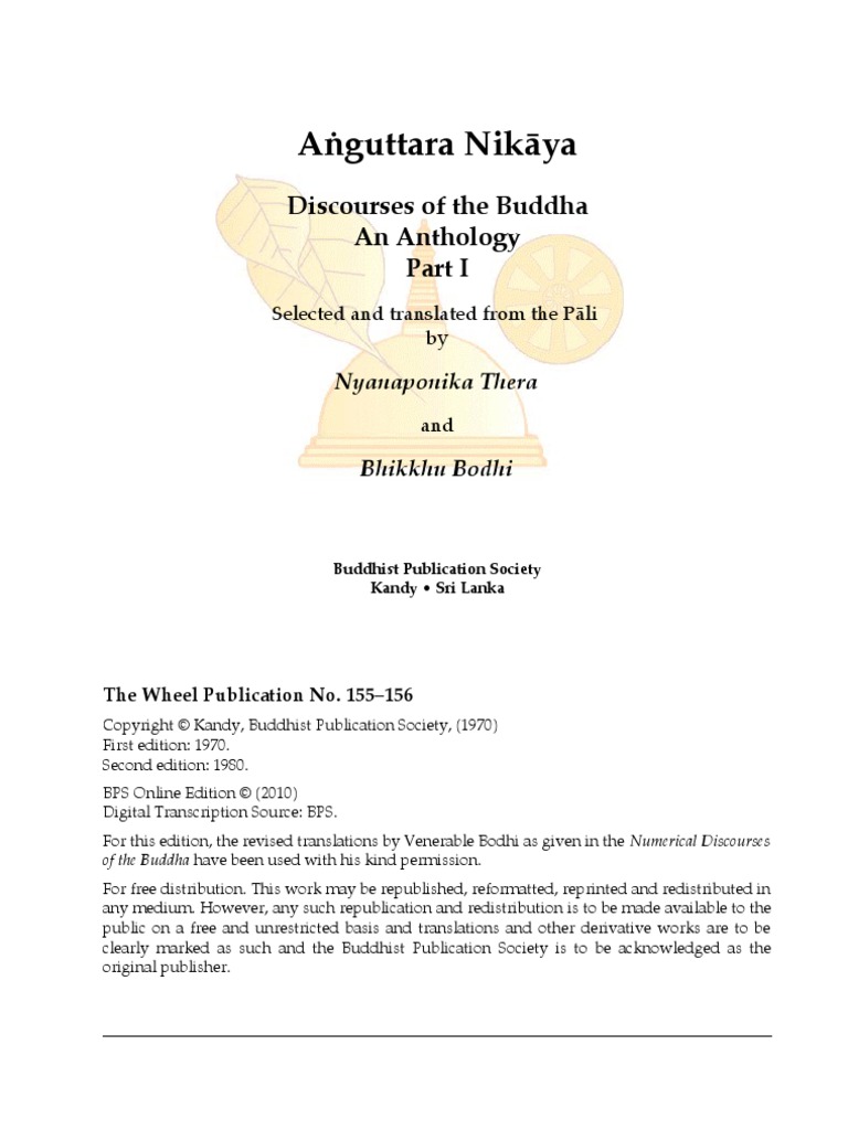 Anguttara Nikaya: Discourses of The Buddha, An Anthology Part I | PDF ...