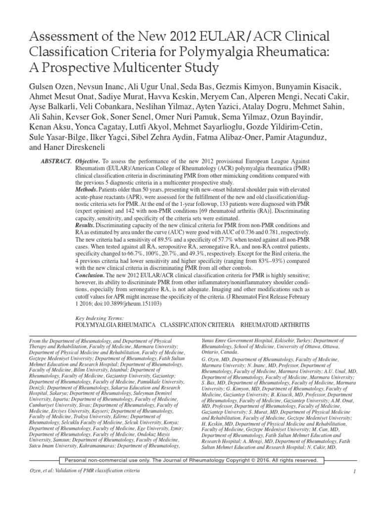 Assessment of The New 2012 EULAR/ACR Clinical Classification Criteria ...