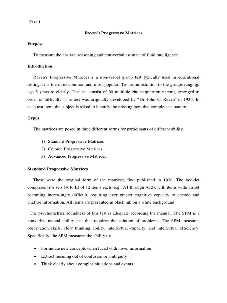 Raven's Progressive Matrices | PDF | Intelligence | Psychological Concepts