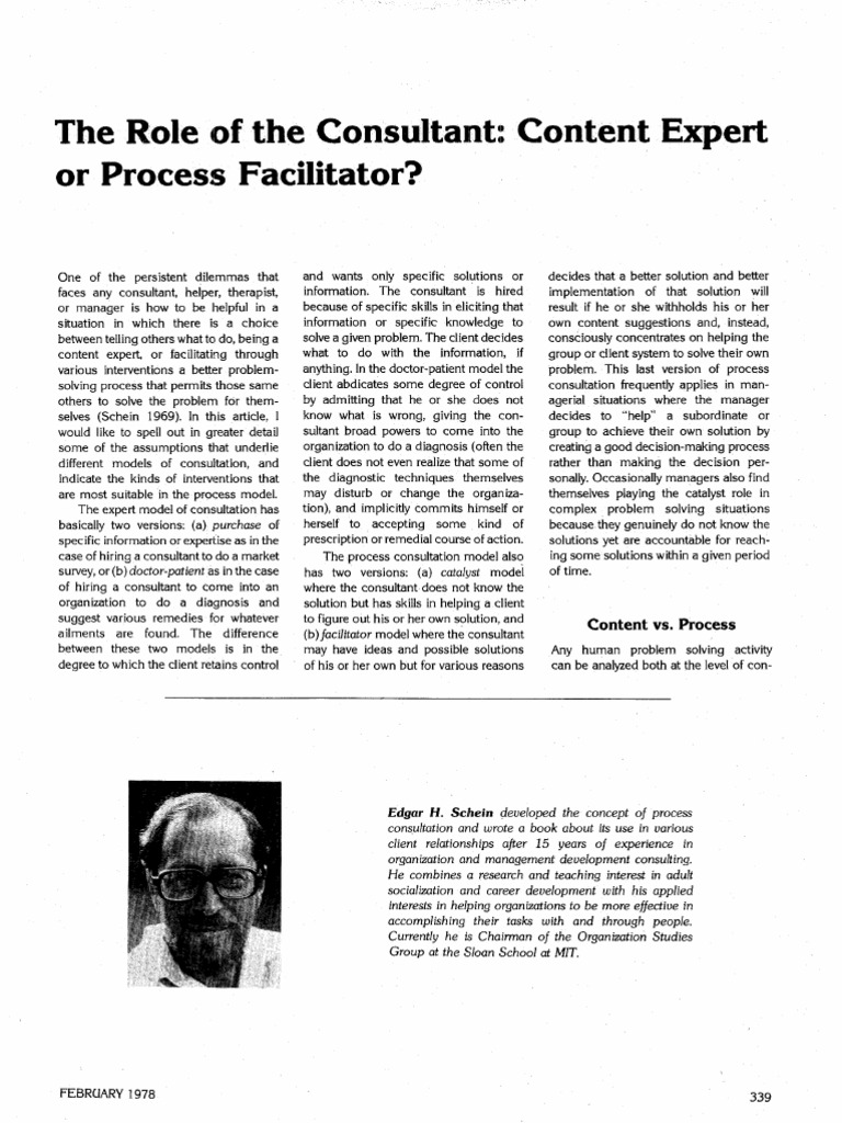 Schein - The Role of The Consultant Content Expert or Process ...
