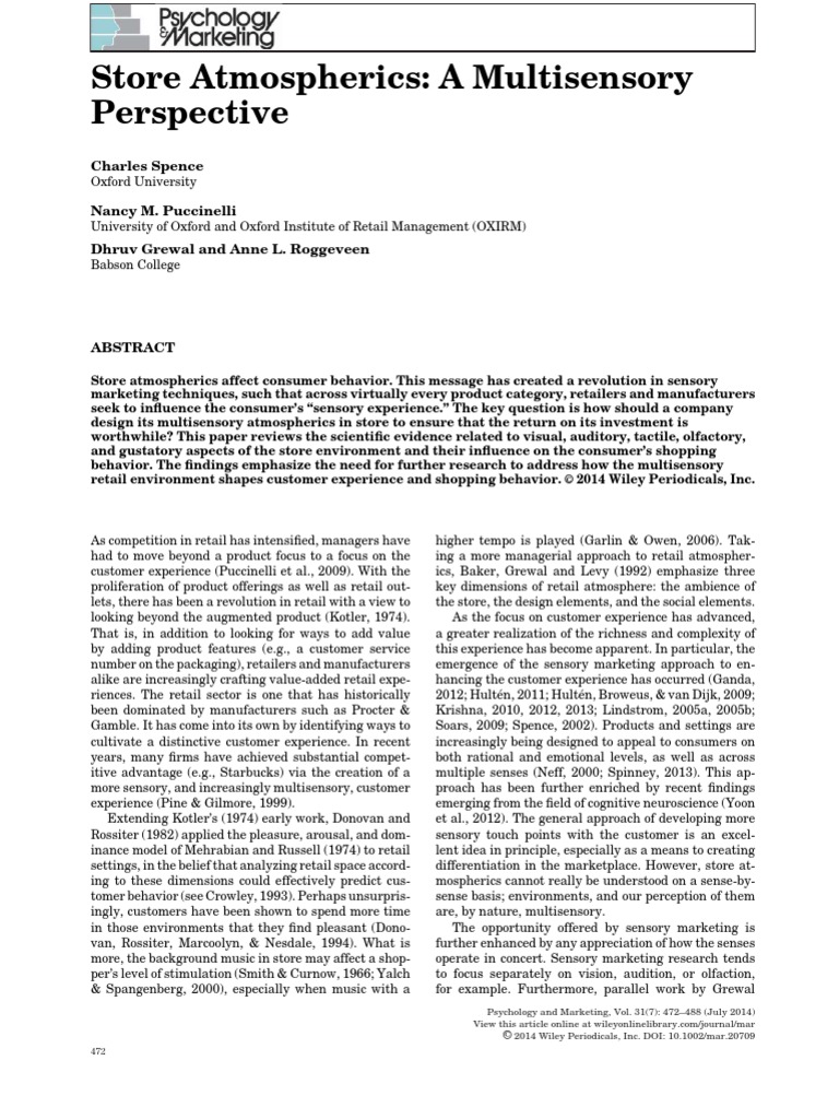 Store Atmospherics: A Multisensory Perspective: Charles Spence | PDF ...