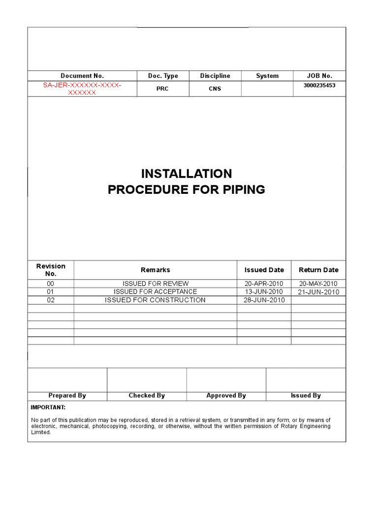 Piping Installation Procedure Guide | PDF | Pipe (Fluid Conveyance ...