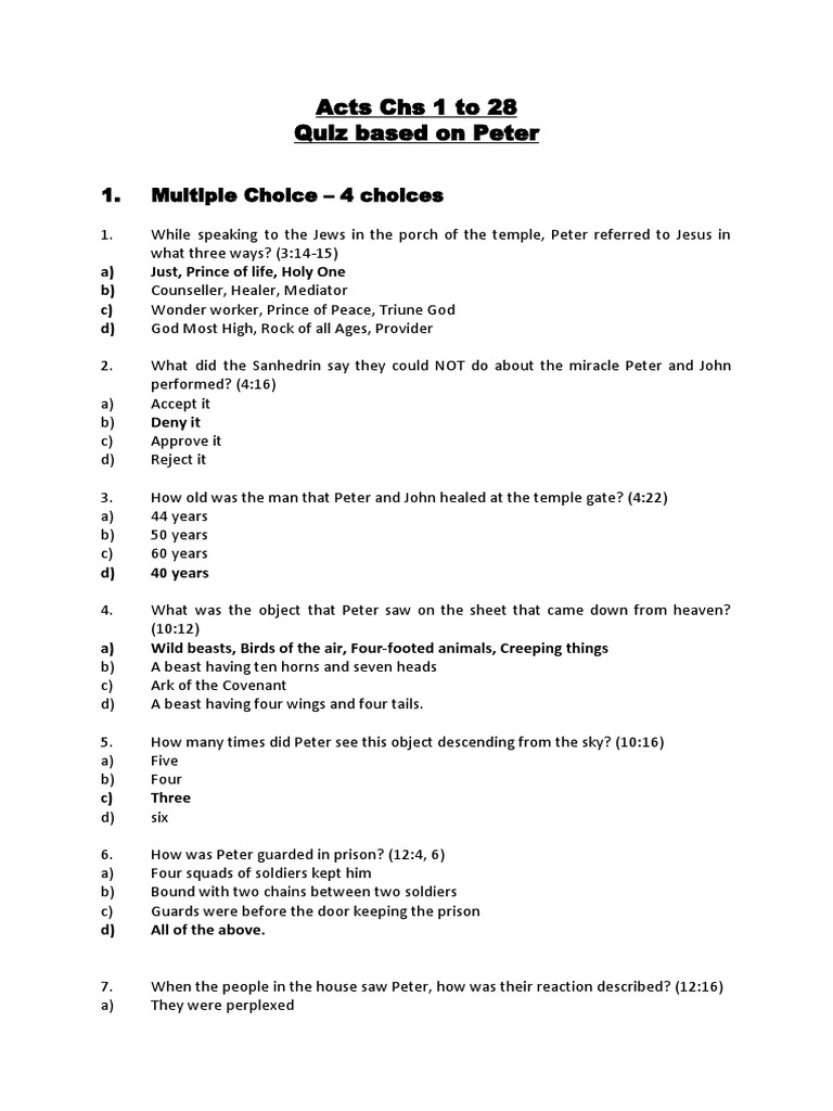 Quiz Based On Peter | PDF | Saint Peter | John The Baptist