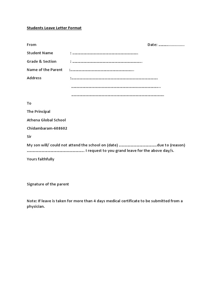 School Leave Letter Template | PDF