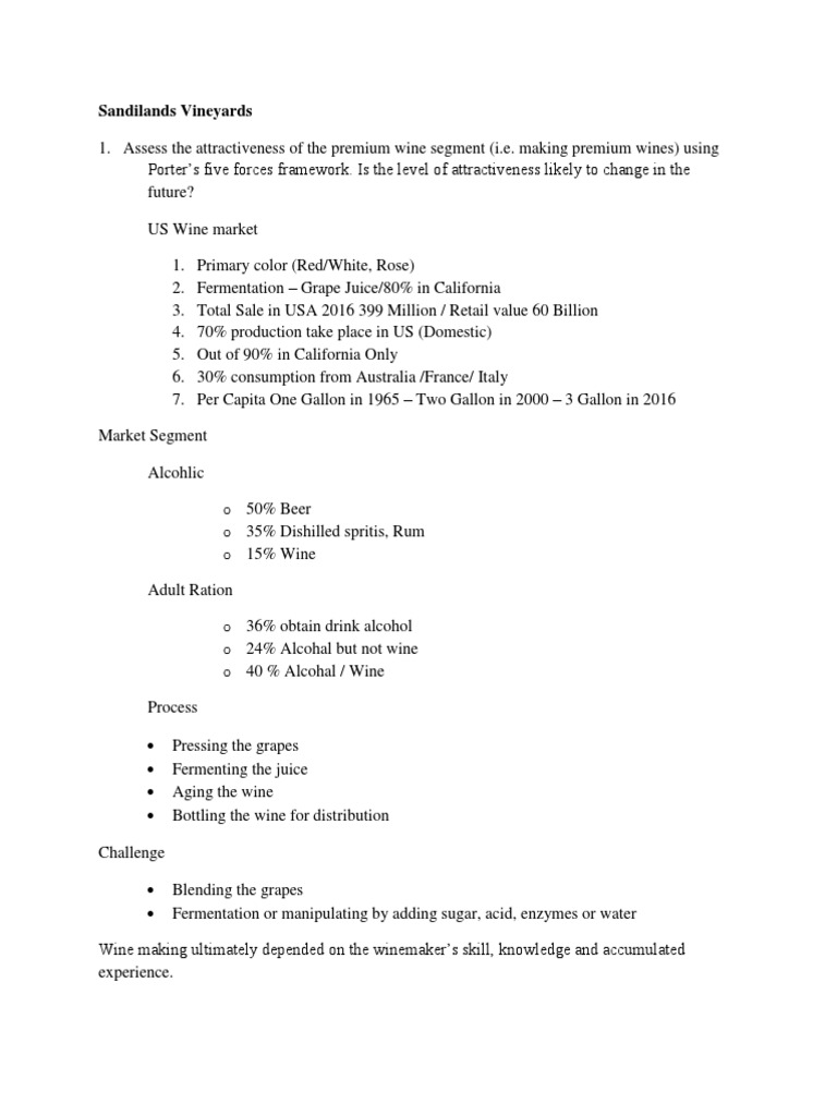 Sandlands Vineyards: Premium Wine Strategy | PDF | Cooking, Food & Wine