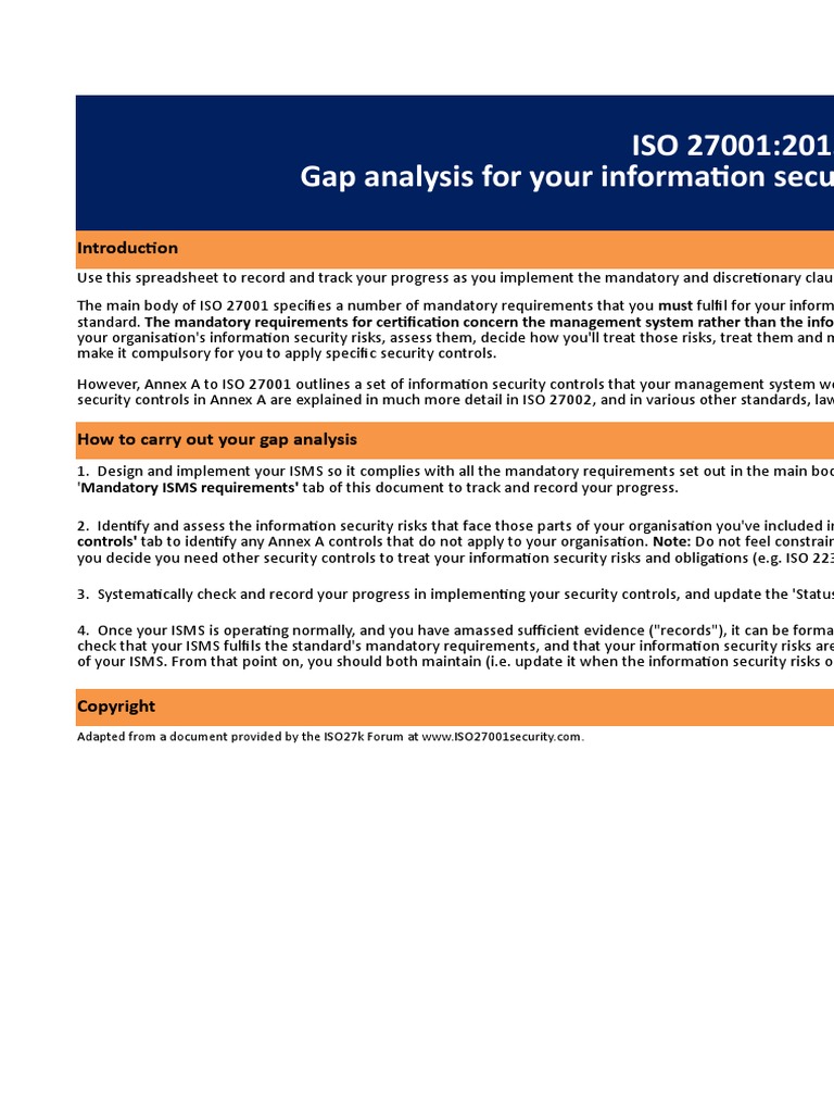 ISO 27001 Gap Analysis Checklist | PDF | Information Security | Information Technology