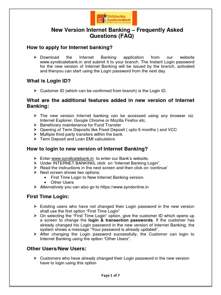 New Version Internet Banking - Frequently Asked Questions (FAQ) | PDF ...