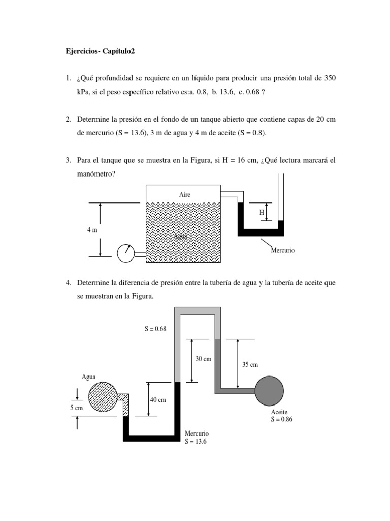 Ejercicios Fluidos PDF | PDF | Presión | Bomba