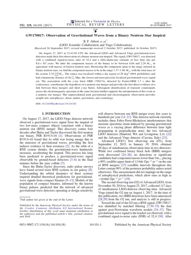 LIGO Detection Paper | PDF | Ligo | Gravitational Wave
