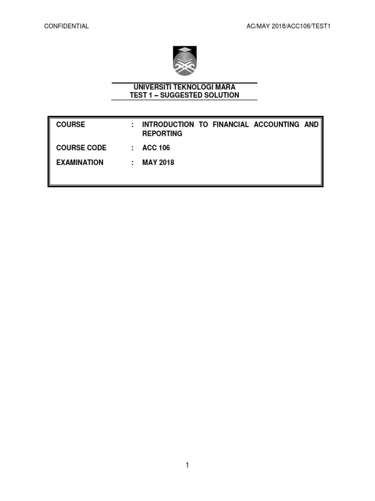 Acc106 - Test 1 - May 2018 - SS | PDF | Debits And Credits | Accounting