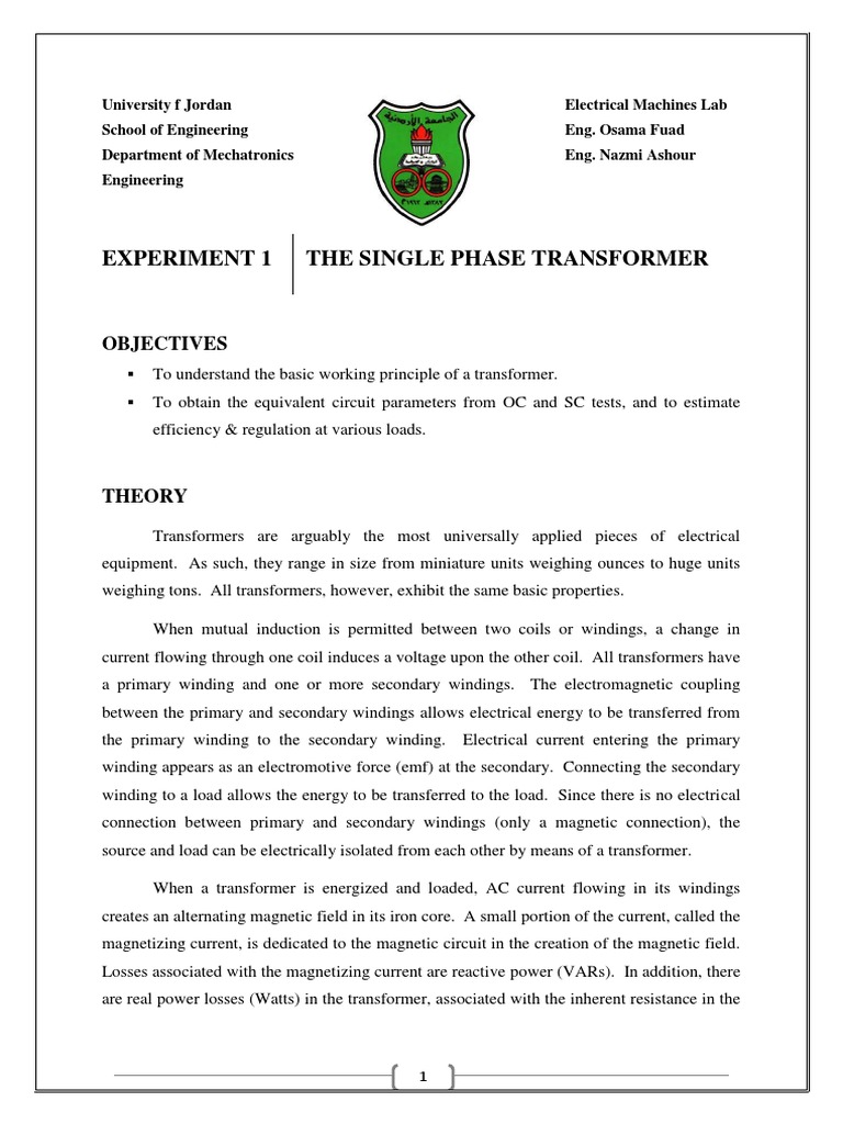 Exp1 The Single Phase Transformer | PDF | Transformer | Inductor