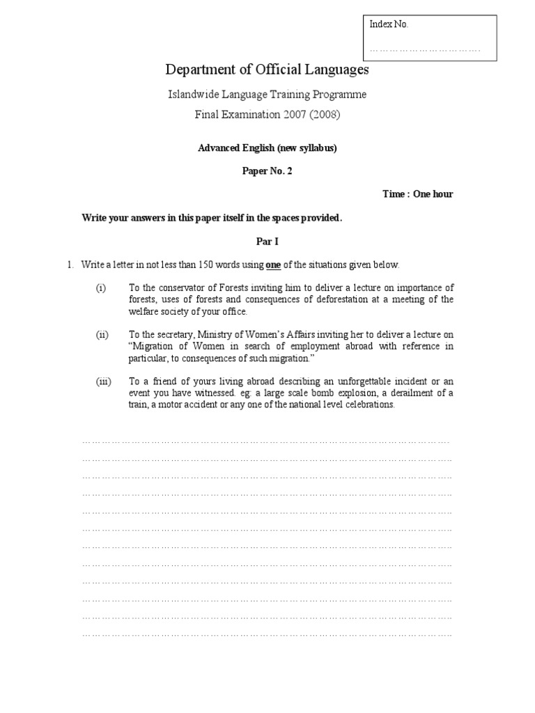 Advanced English Exam Paper 2007 | PDF | Violence