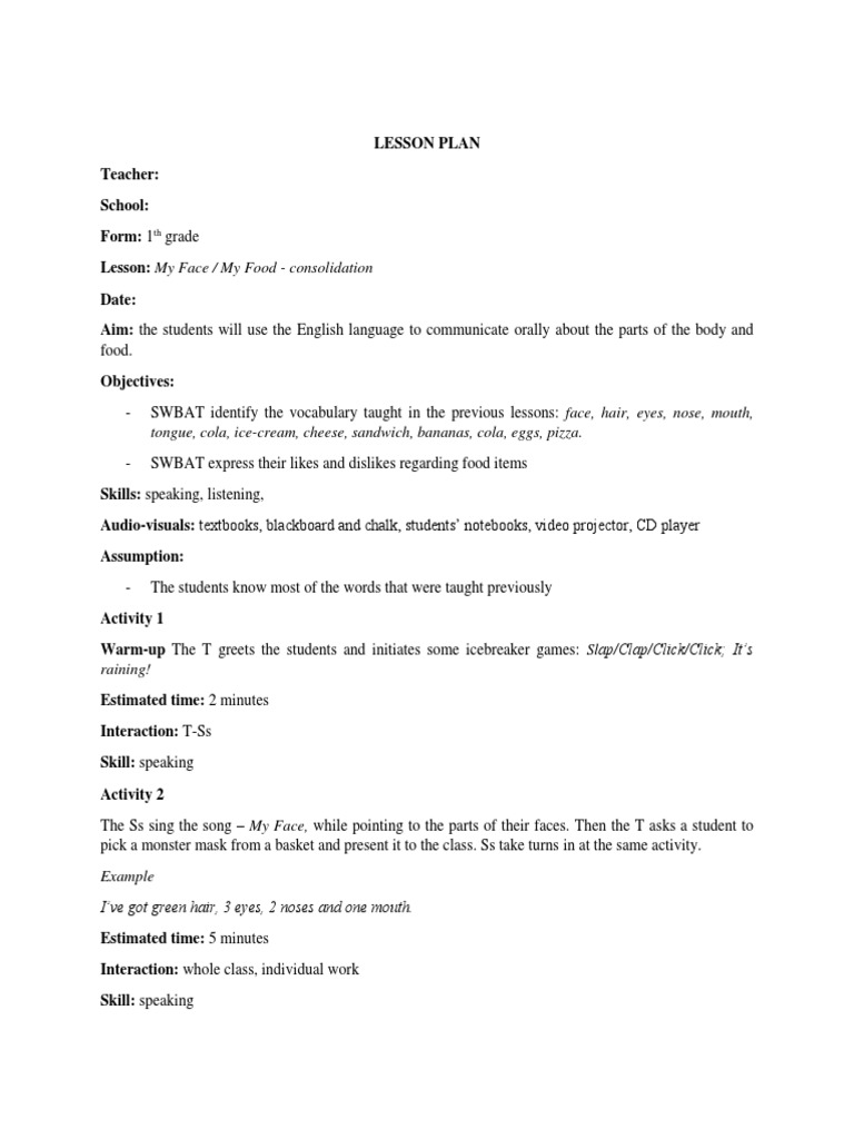 Lesson Plan 1st Grade | PDF