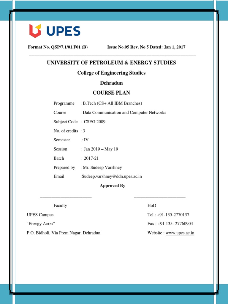 Course Plan DCN CSEG 2009 (2017-2021) | PDF | Internet Protocol Suite | Computer Network