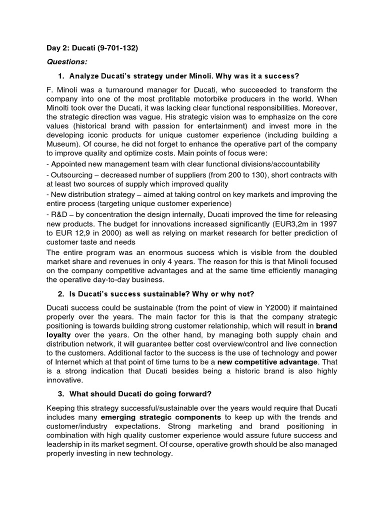 Strategic Analysis HBR Case Ducati | PDF | Strategic Management | Competitive Advantage