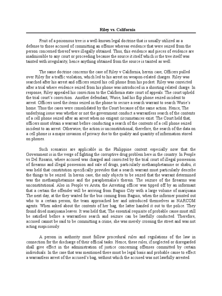 Riley Vs California | PDF | Search And Seizure | Search Warrant