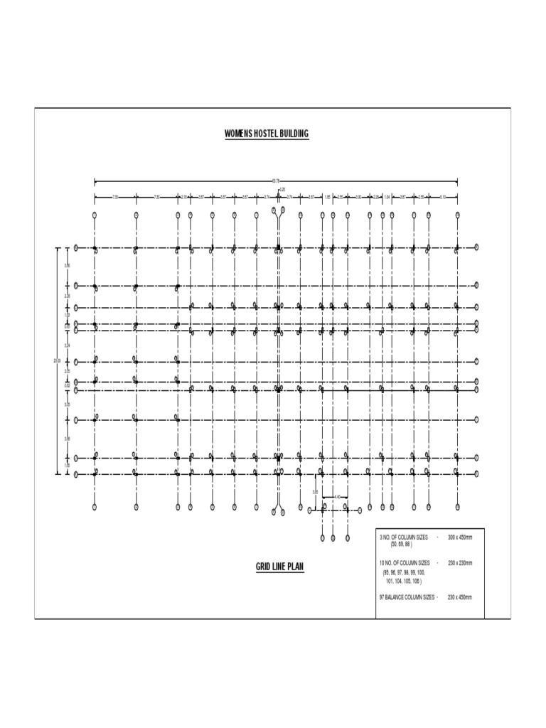 A Detailed Grid Line Plan and Dimensional Layout of the Women's Hostel ...