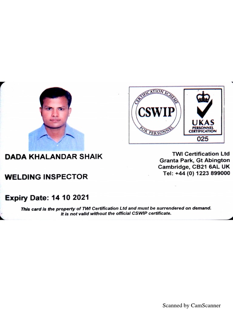 Cswip Id Card | PDF | Authentication | Government And Personhood
