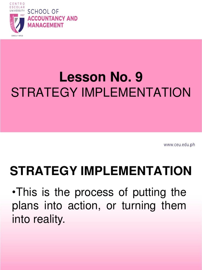 Lesson No. 9: Strategy Implementation | PDF | Organizational Structure | Employment