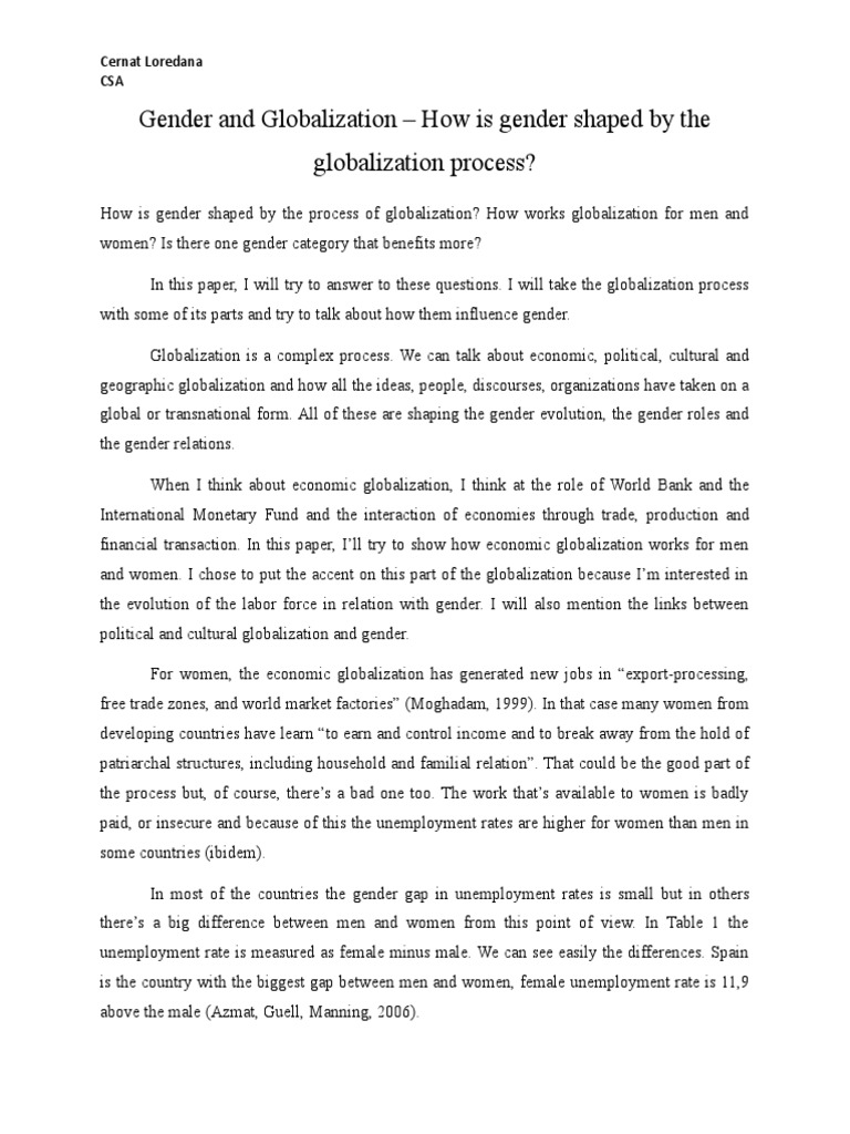 How Is Gender Shaped by The Process of Globalization | PDF | Gender Pay ...
