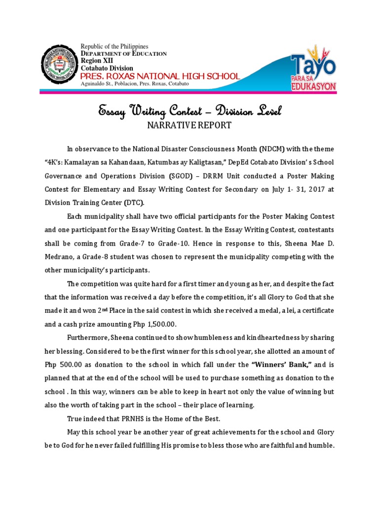 Narrative On Essay Writing Contest | PDF