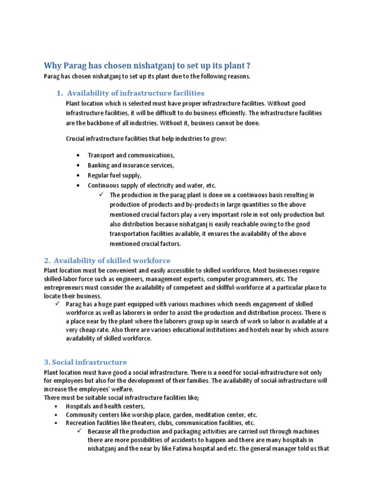 Why Parag Has Chosen Nishatganj To Set Up Its Plant ?: 1. Availability ...